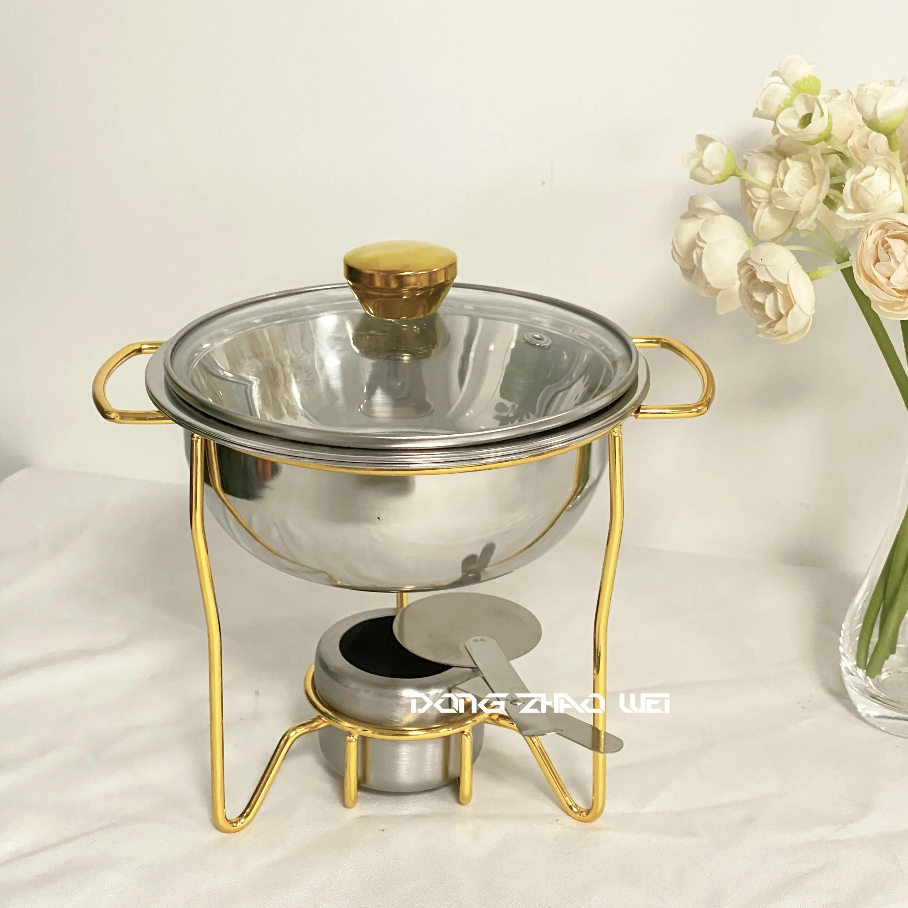 Custom Chafing Dishes Round Stainless Steel Buffet Set Silver Gold ...